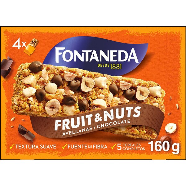 Fruits & Nuts barritas de chocolate y avellanas envase 160 g ...