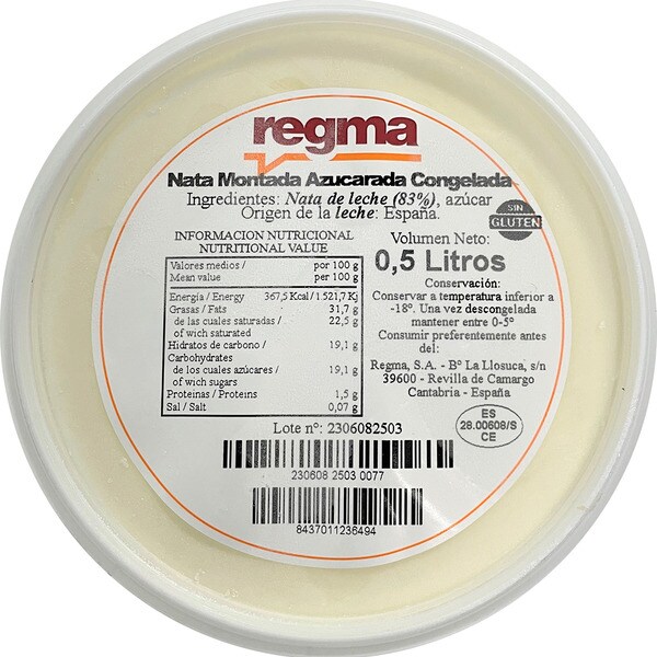 Comprar Nata montada azucarada tarrina 500 ml · REGMA · Supermercado ...