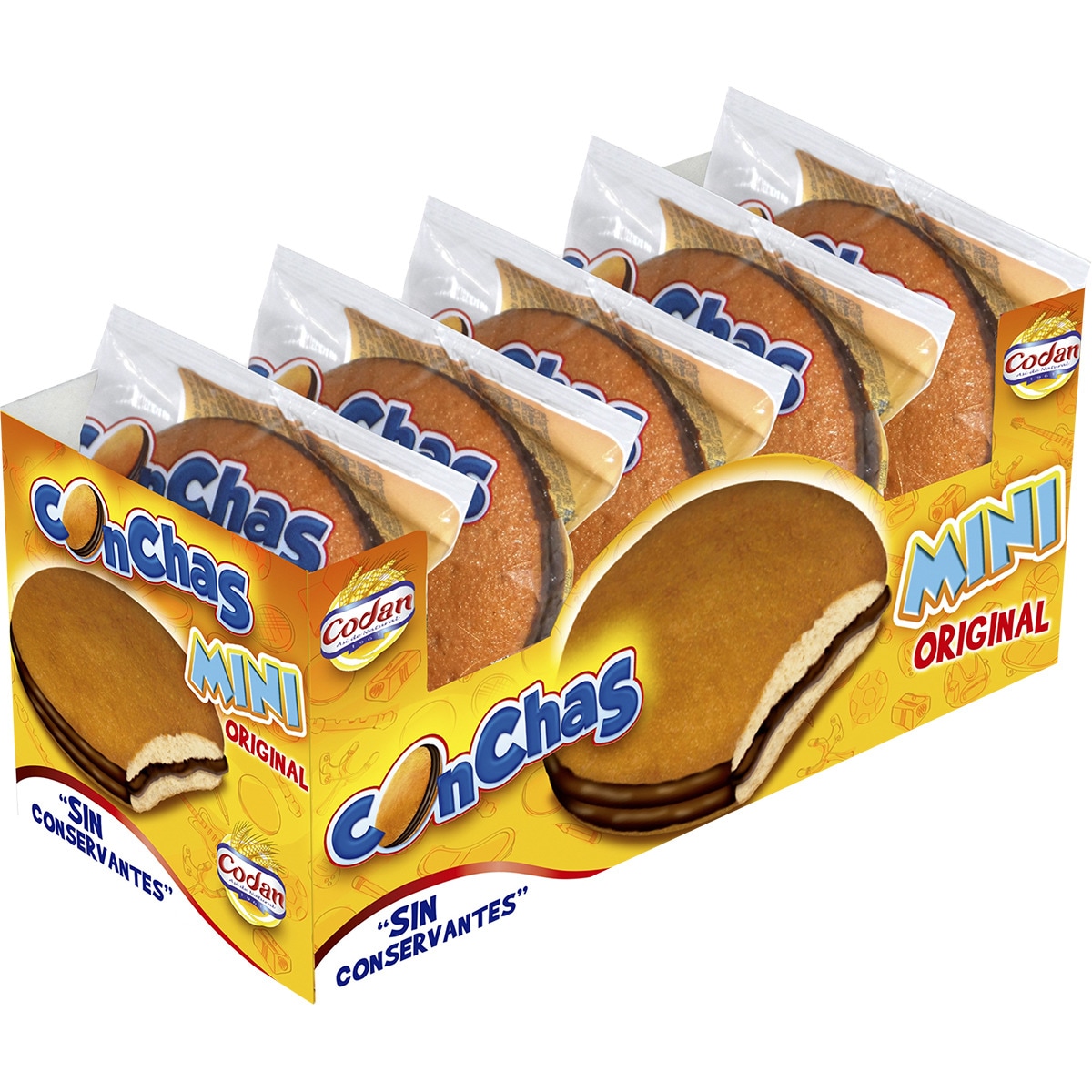 Bizcochos rellenos de chocolate Conchas Mini estuche 200 g 5 unidades ...
