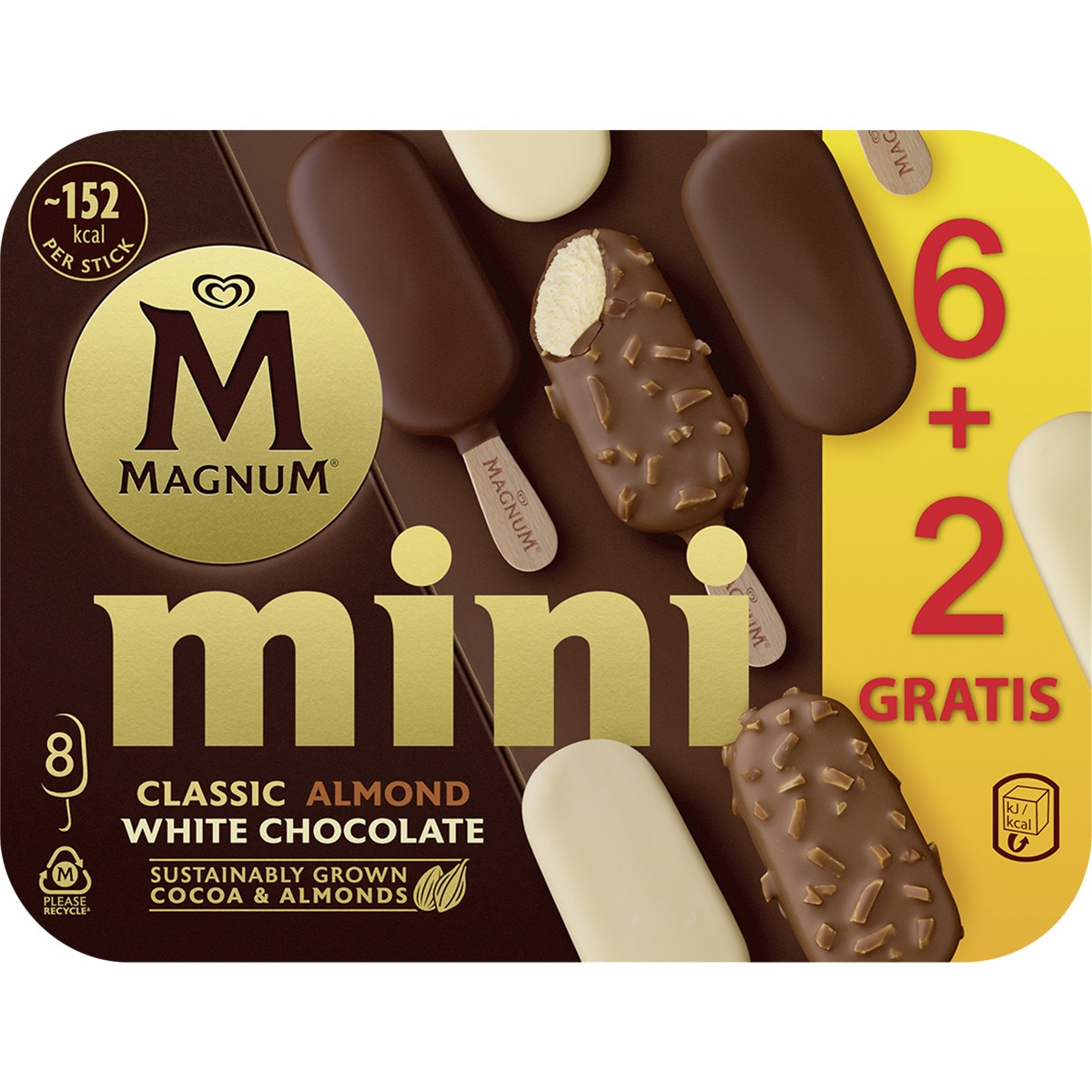 Mini helados surtidos Magnum Classico, Blanco y Almendras sin gluten 6 ...