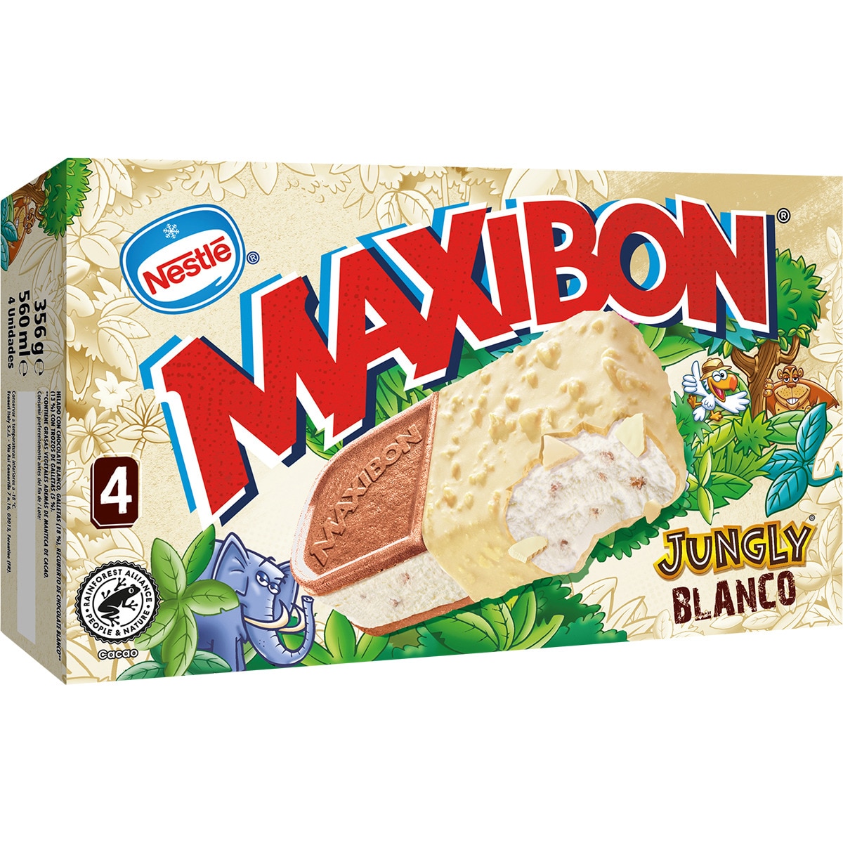 Helado Jungly Blanco sándwich de chocolate blanco y galletas 4 unidades 560 ml · NESTLE MAXIBON ...