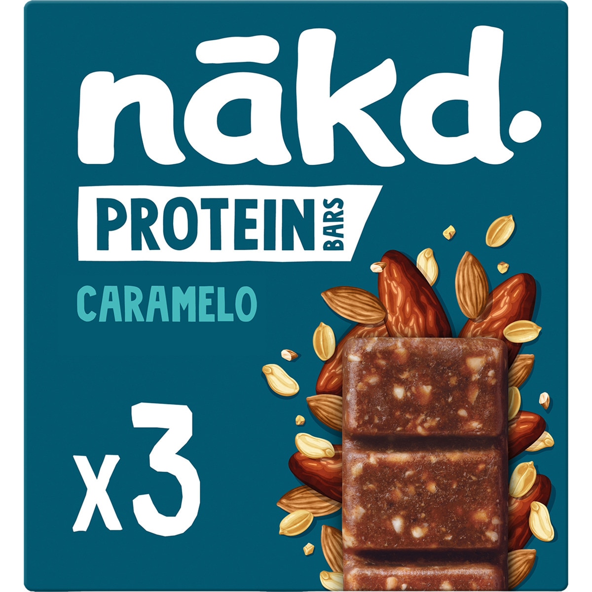 Barritas proteicas de fruta frutos secos y caramelo 3 unidades envase 135 g · NAKD PROTEIN ...