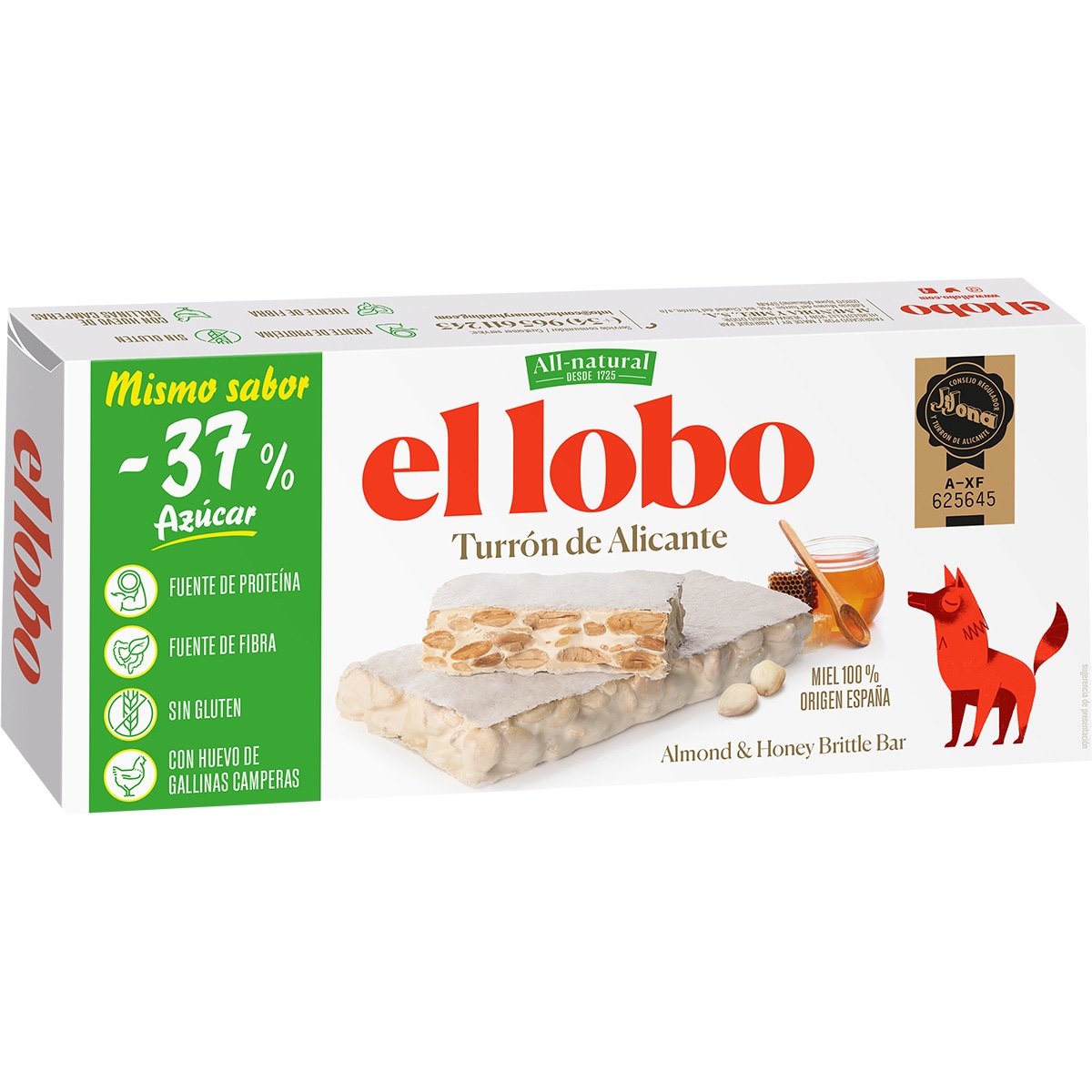 Turrón duro de Alicante IGP Jijona Sin Gluten -37% azúcar tableta 200 g ...