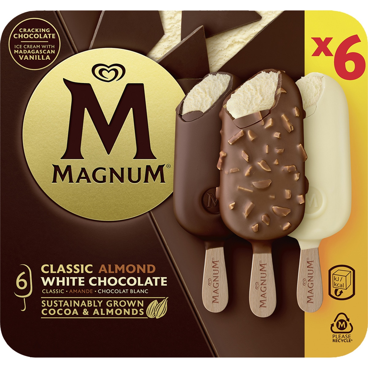 Helado Magnum Classico, Blanco y Almendras sin gluten 6 unidades ...
