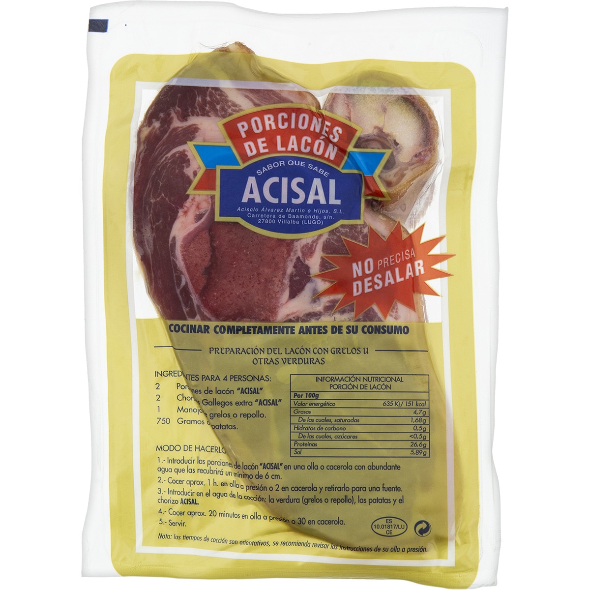 lacón curado en porciones peso aproximado envase 600 g · ACISAL ...