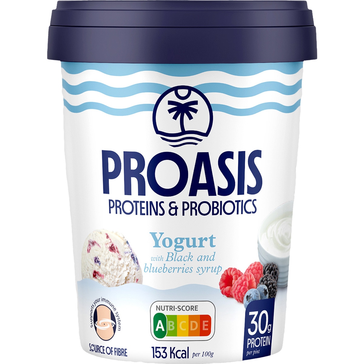 Helado proteico y con probióticos de yogur con sirope de arándanos ...