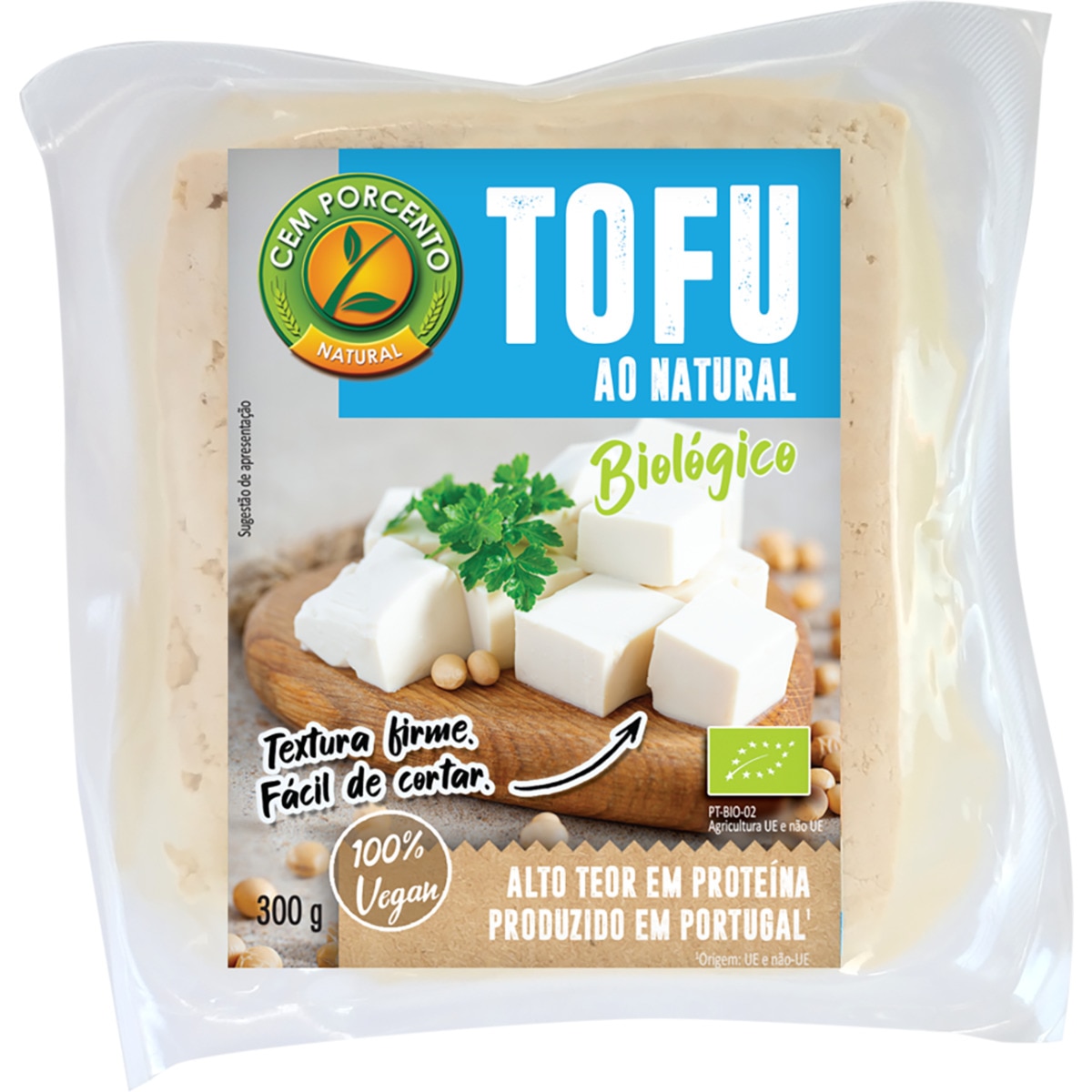 Tofu Natural Biológico embalagem 300 g · Cem Porcento · Supermercado El ...