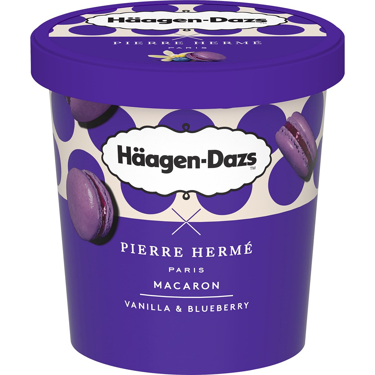 Gelado Pierre Hermé Macaron de Baunilha e Mirtilo copo 420 ml · Haagen ...