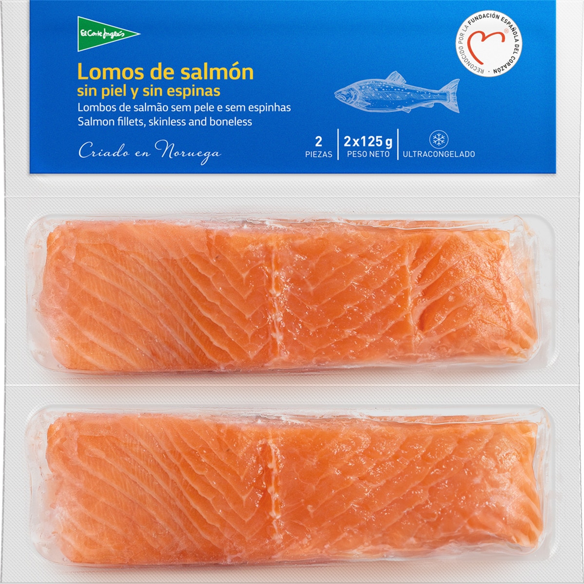 Lomos de salmón sin piel y sin espinas 2 unidades envase 250 g · EL ...