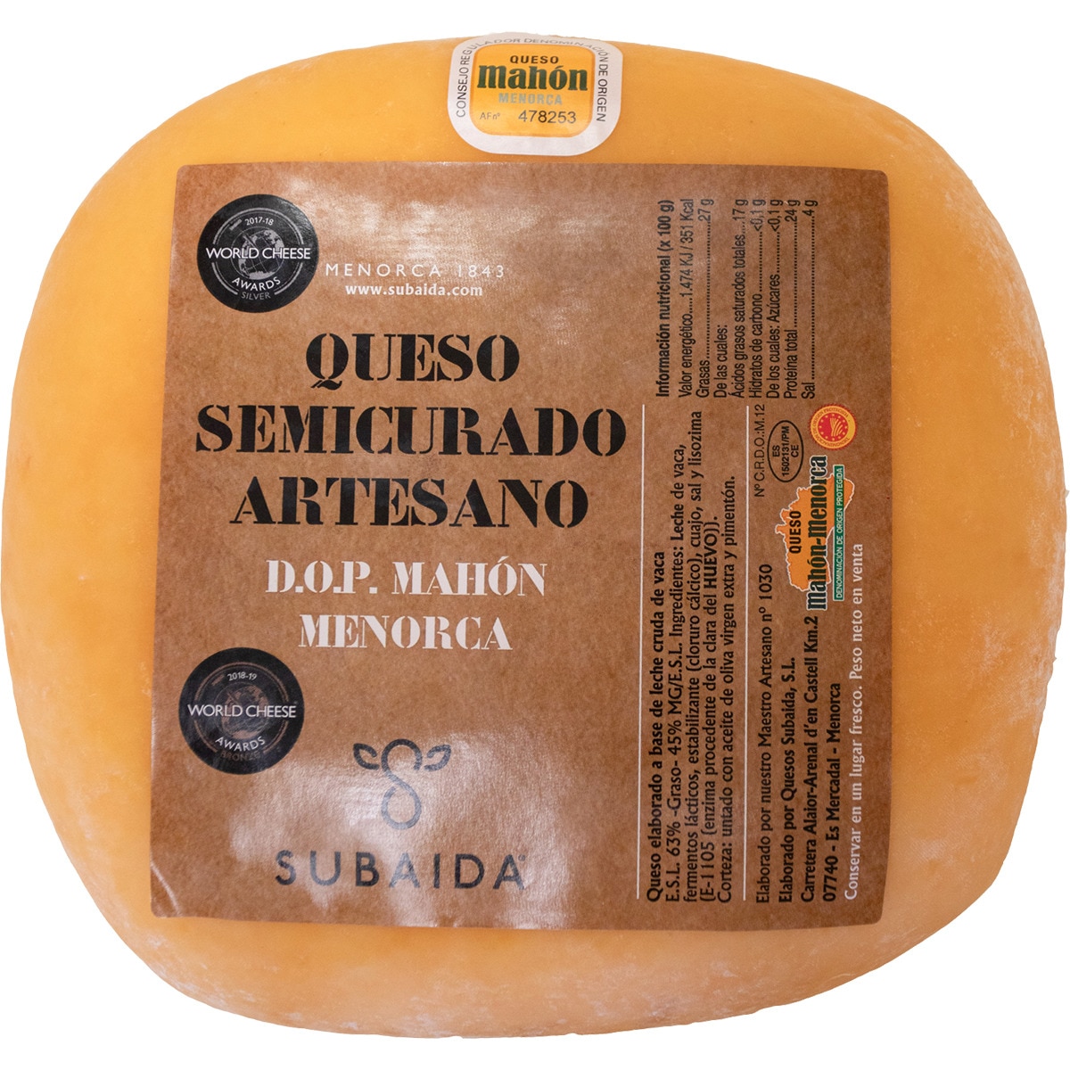 Queso semicurado de vaca artesano elaborado con leche cruda DOP Mahón ...