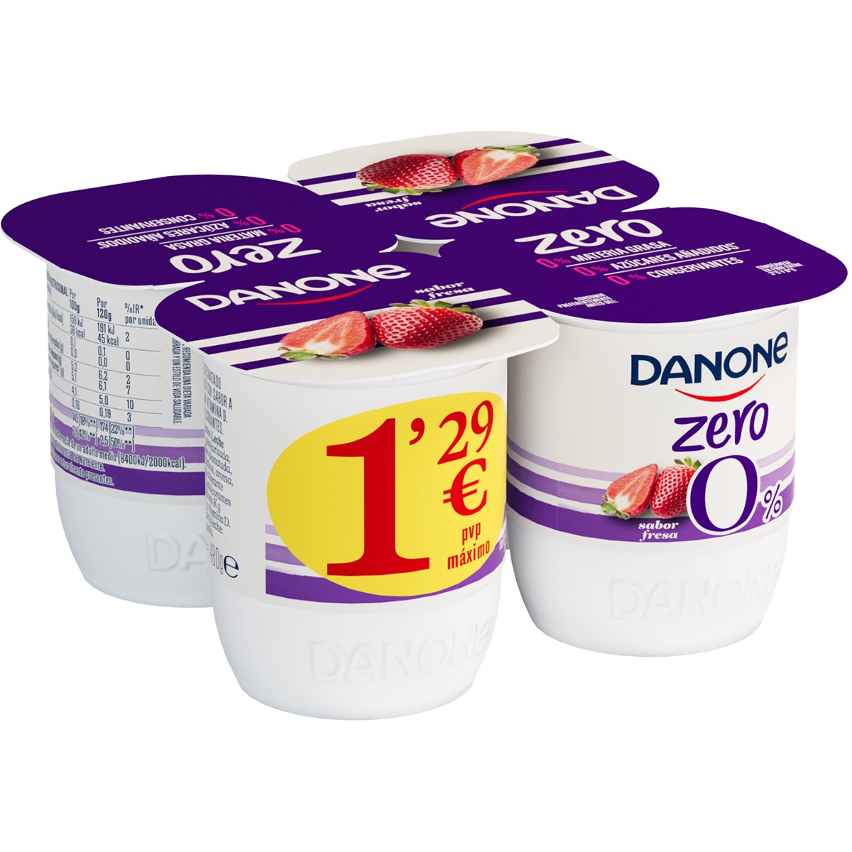 Zero yogur desnatado 0% m.g 0% azúcares añadidos sabor fresa pack 4 ...