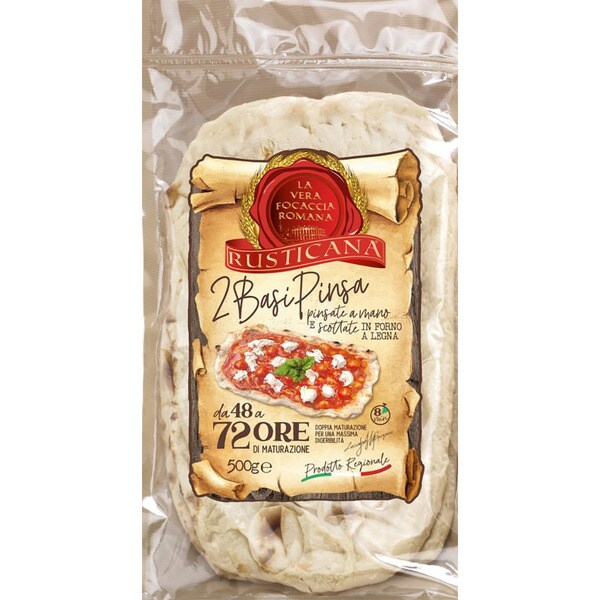 Classic focaccia stretched pizza base 2-pack bag 500 g · RUSTICANA ...