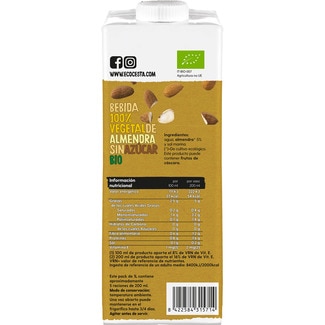 bebida de almendra ecológica 0% azúcar y vegana brik 01 l · ECOCESTA ...