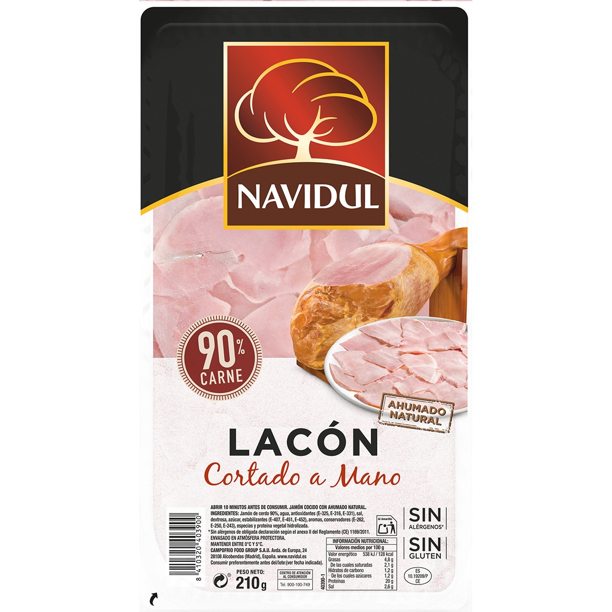 Lacón ahumado natural cortado a mano en lascas sin gluten envase 210 g ...