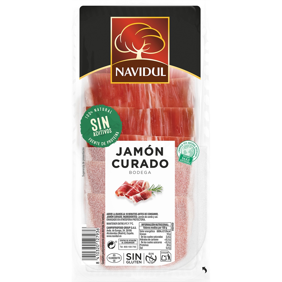 Jamón curado clásico en medias lonchas sin gluten sin lactosa envase 45 ...
