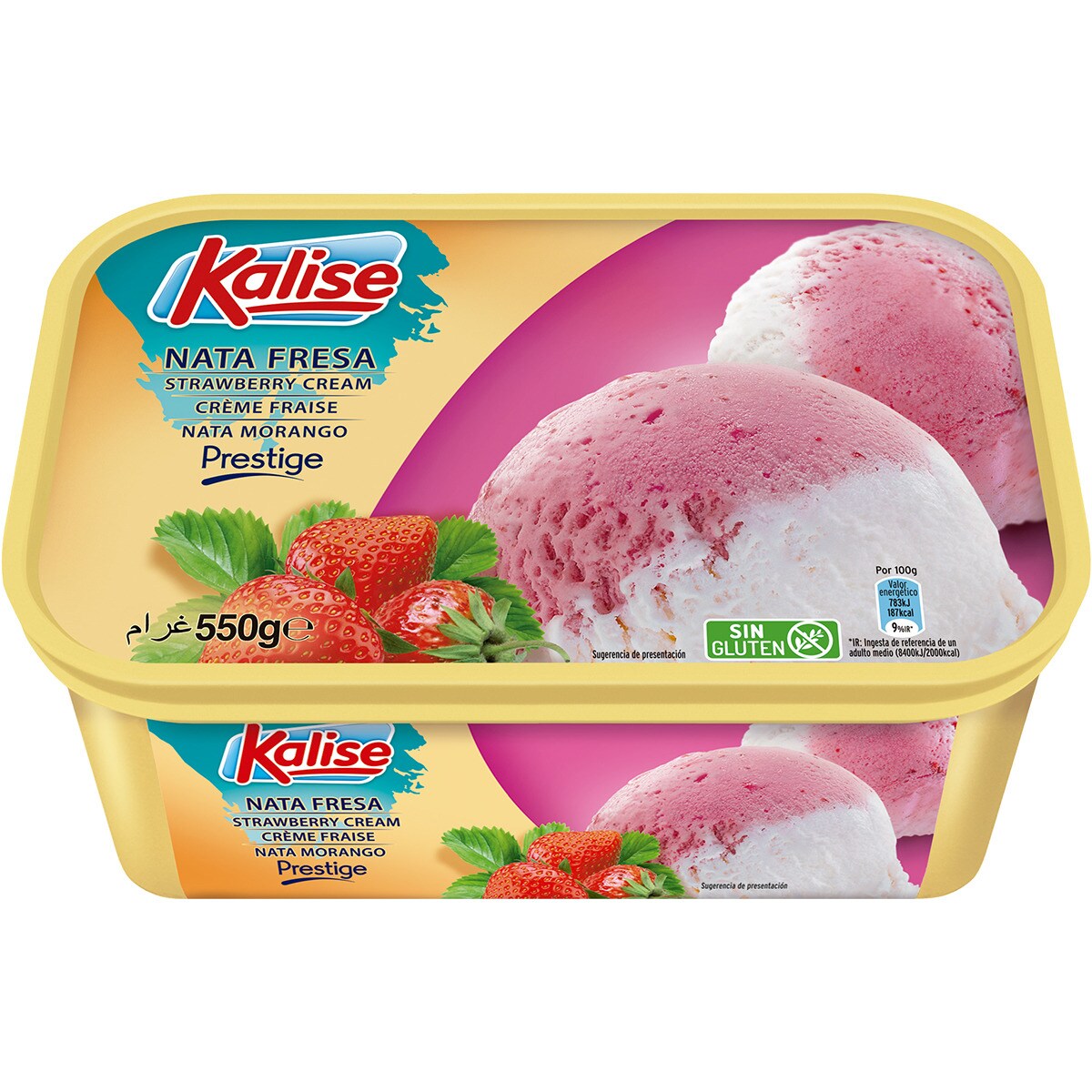 Prestige helado de nata con fresas sin gluten tarrina 550 g · KALISE ...