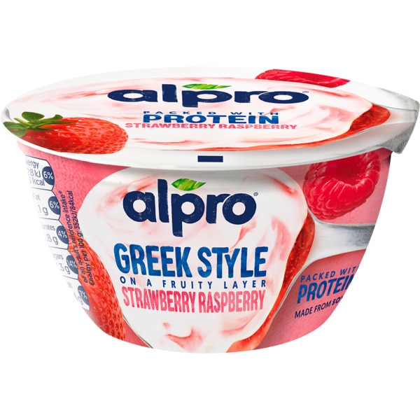 Iogurte Grego Proteína Morango e Framboesa embalagem 150 g · Alpro ...