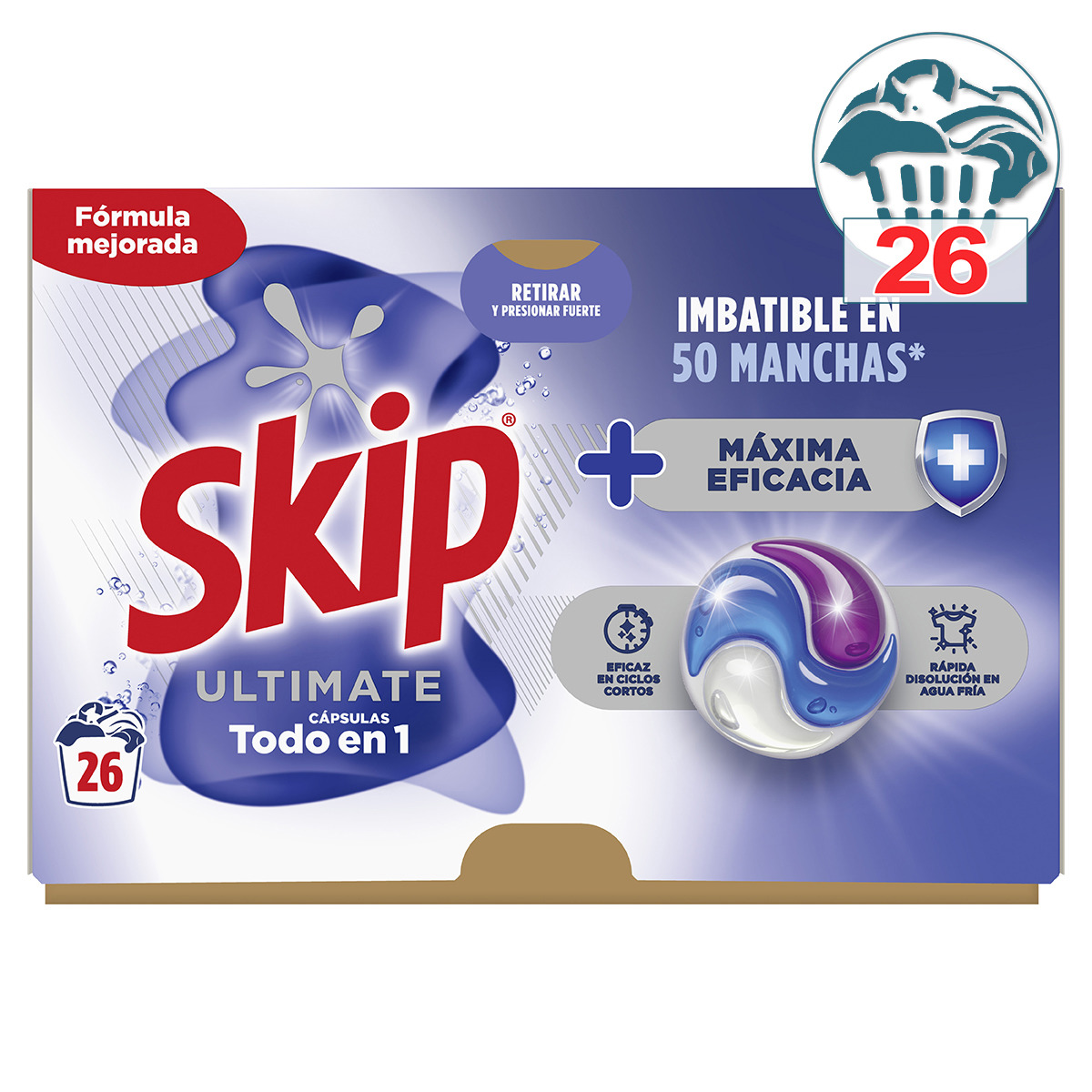 Detergente cápsulas Ultimate Todo en 1 Máxima Eficacia caja 26 cápsulas ...