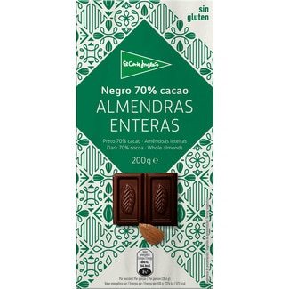 Chocolate negro 70% cacao con almendras enteras sin gluten tableta 200 g · EL CORTE INGLES ...