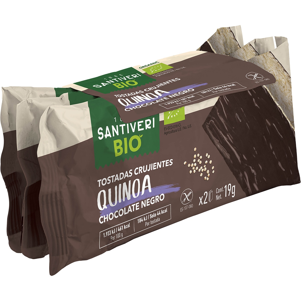 Bio tostadas crujientes con quinoa y chocolate negro ecológicas y sin ...