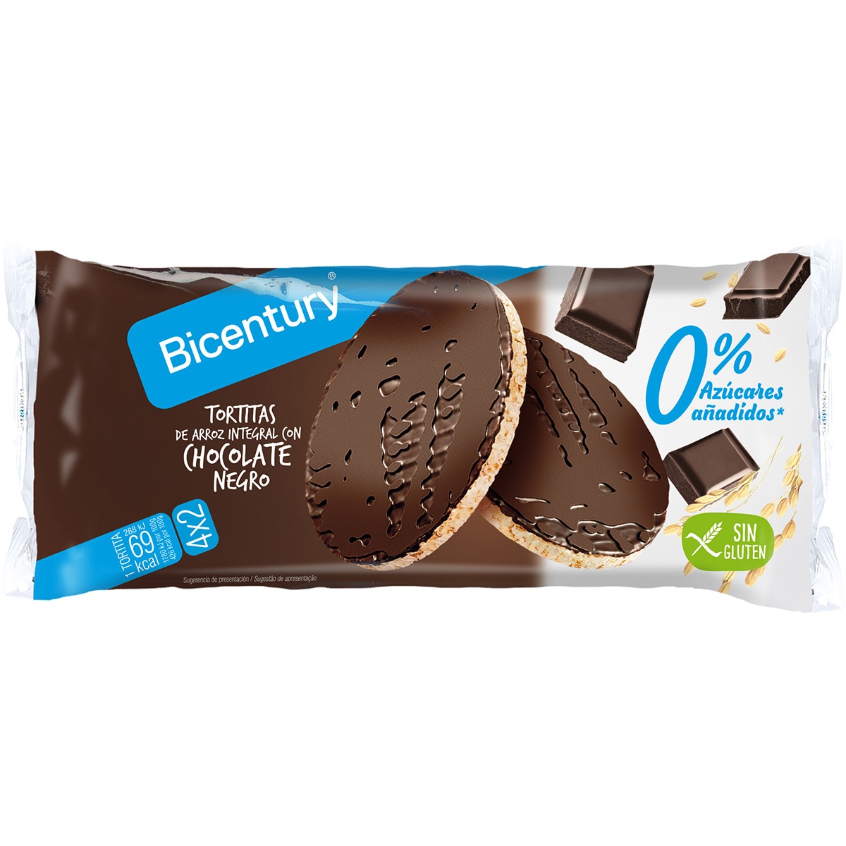 tortitas de arroz integral con chocolate negro sin gluten 0% azúcares ...