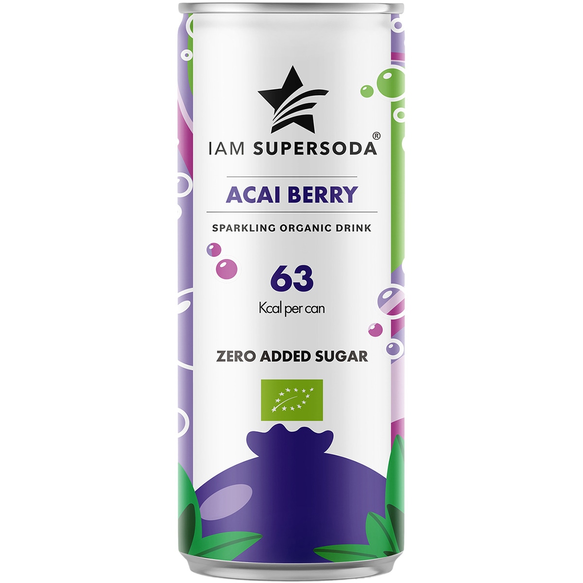 refresco con gas sabor bayas de açai lata 25 cl · IAM SUPERSODA ...