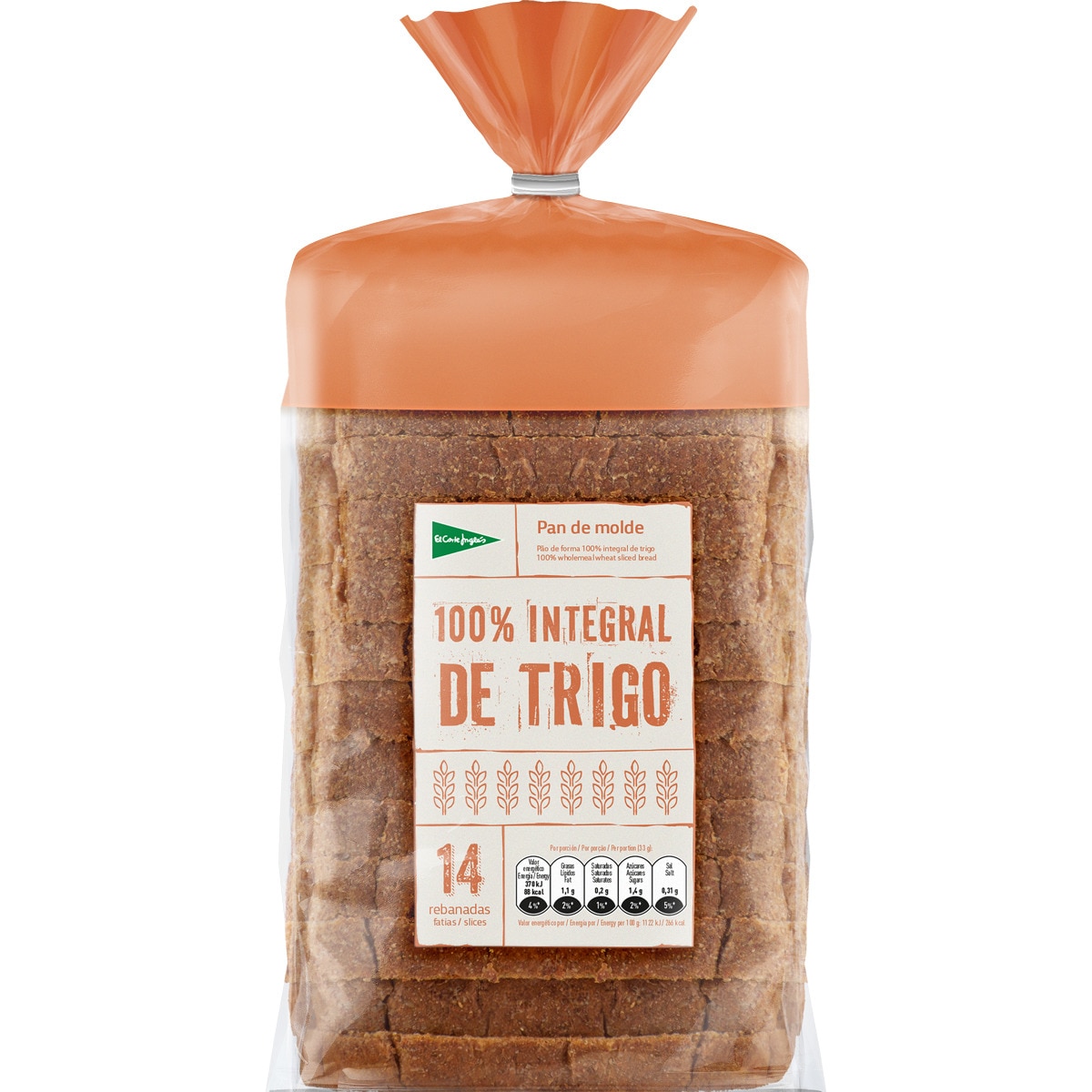 pan de molde 100% integral con corteza 18 rebanadas bolsa 460 g · EL ...