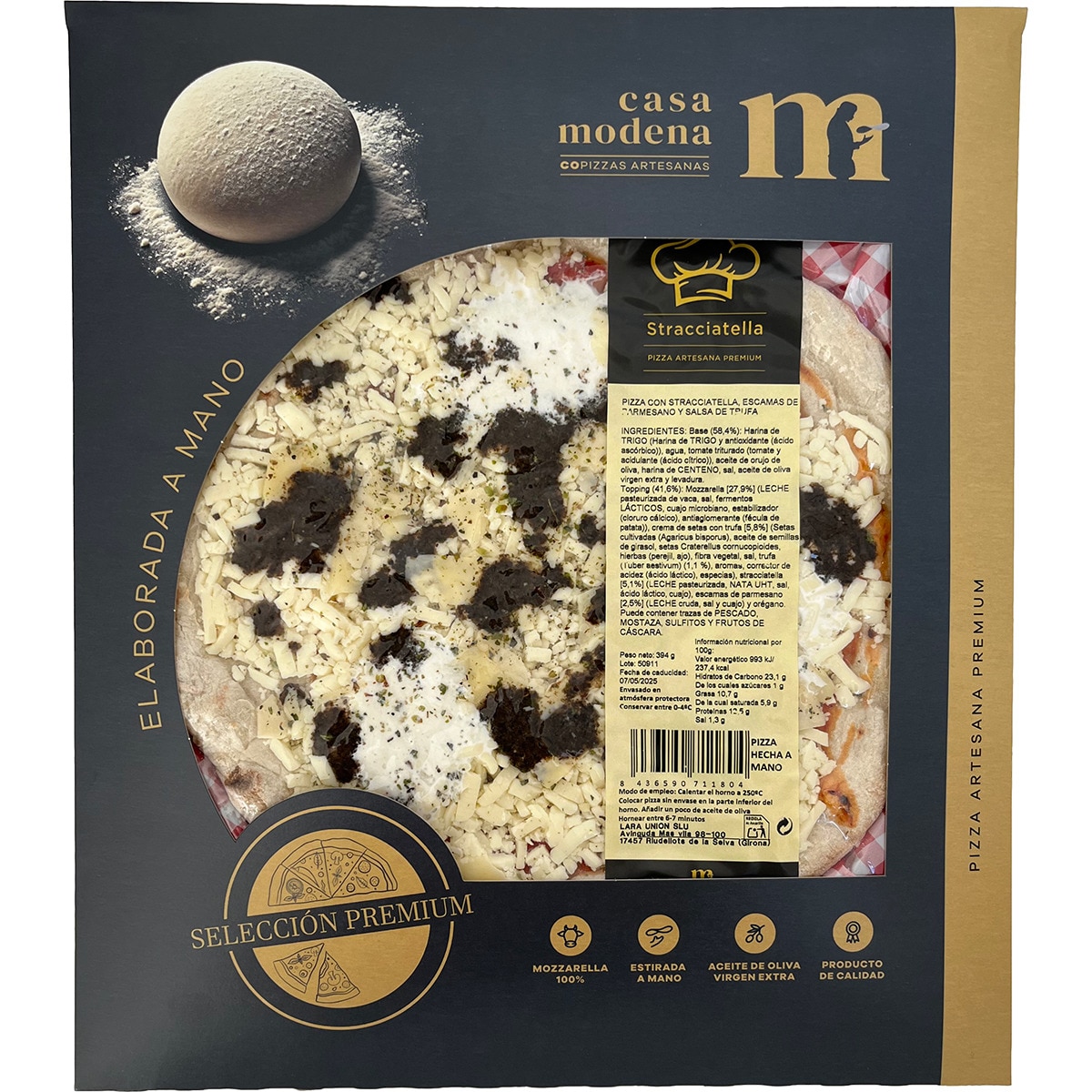 pizza con Stracciatella, escamas de parmesano y salsa de trufa envase ...