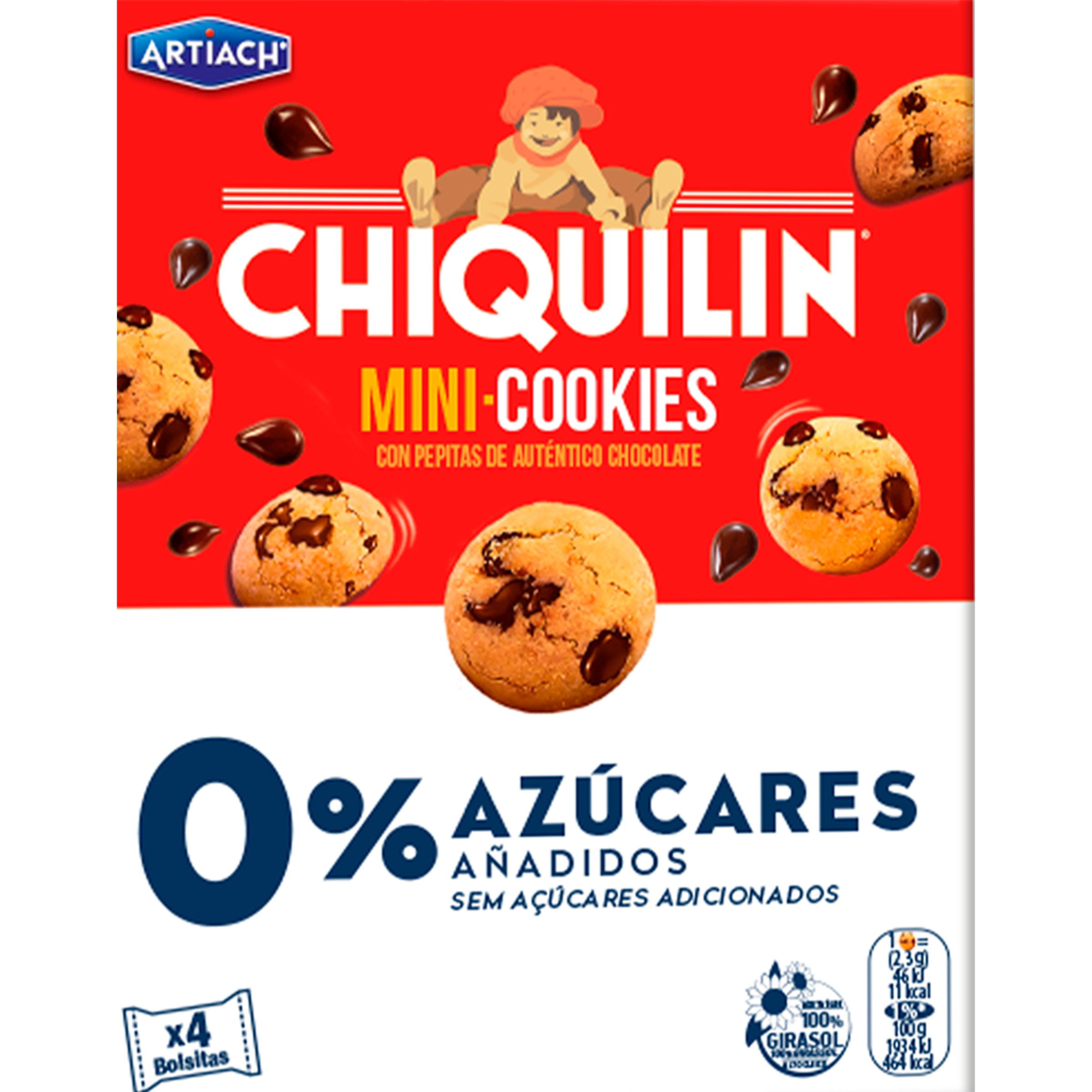 Mini Cookies com Pepitas de Chocolate 0% Açúcares embalagem 120 g ...