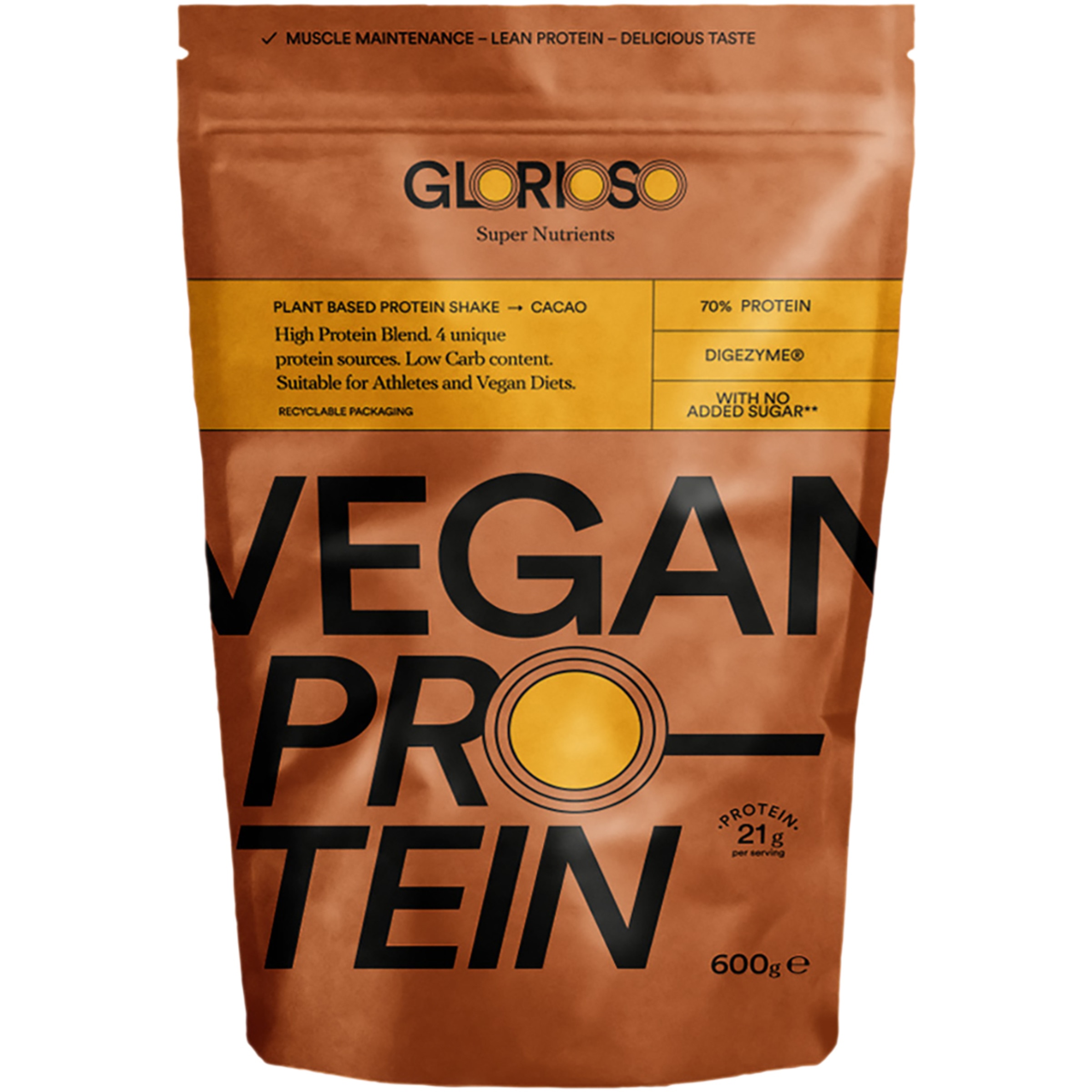 Super Nutrients proteína vegetal sabor cacao bolsa 600 g · GLORIOSO ...