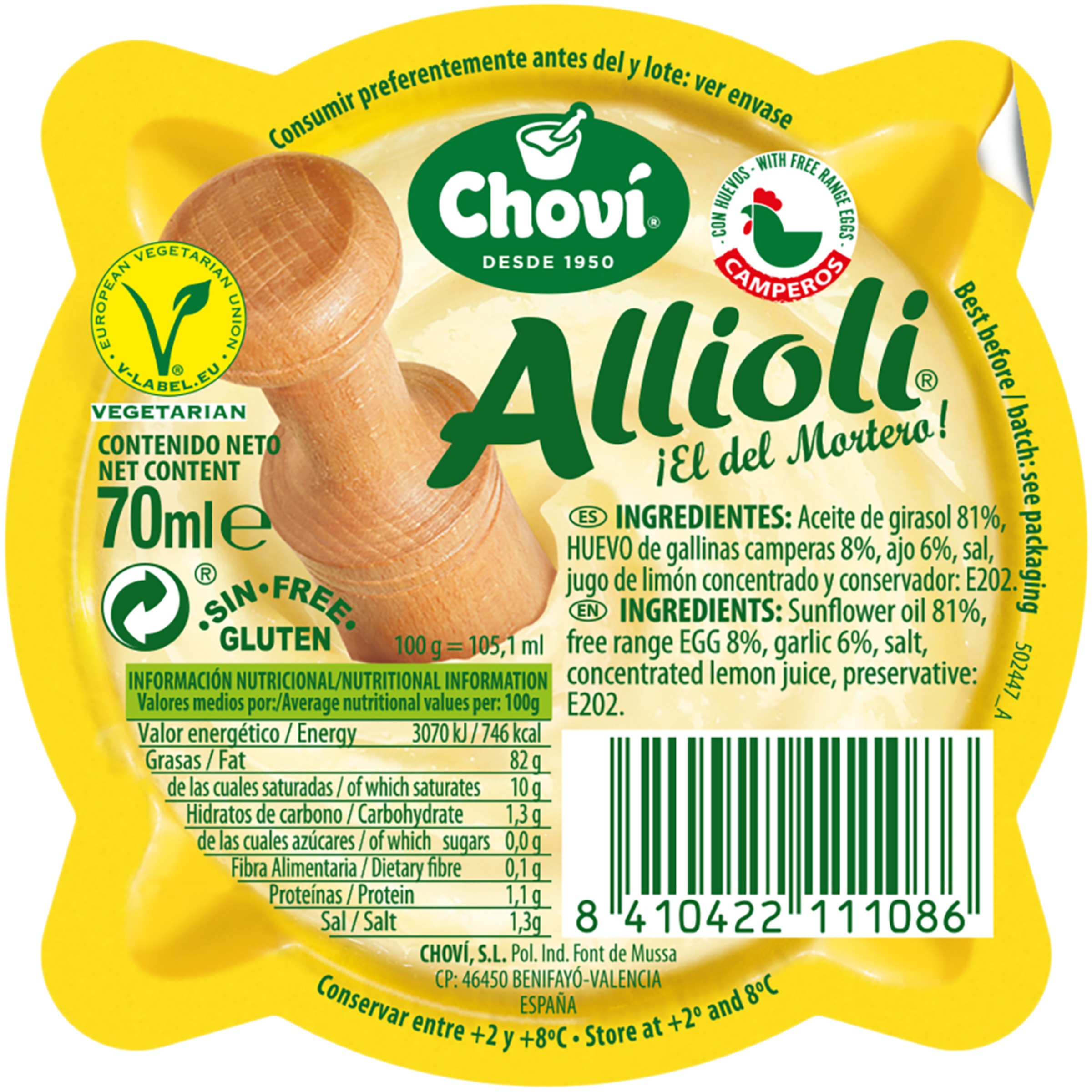 salsa fresca alioli El del Mortero tarrina 70 ml sin gluten · CHOVI ...