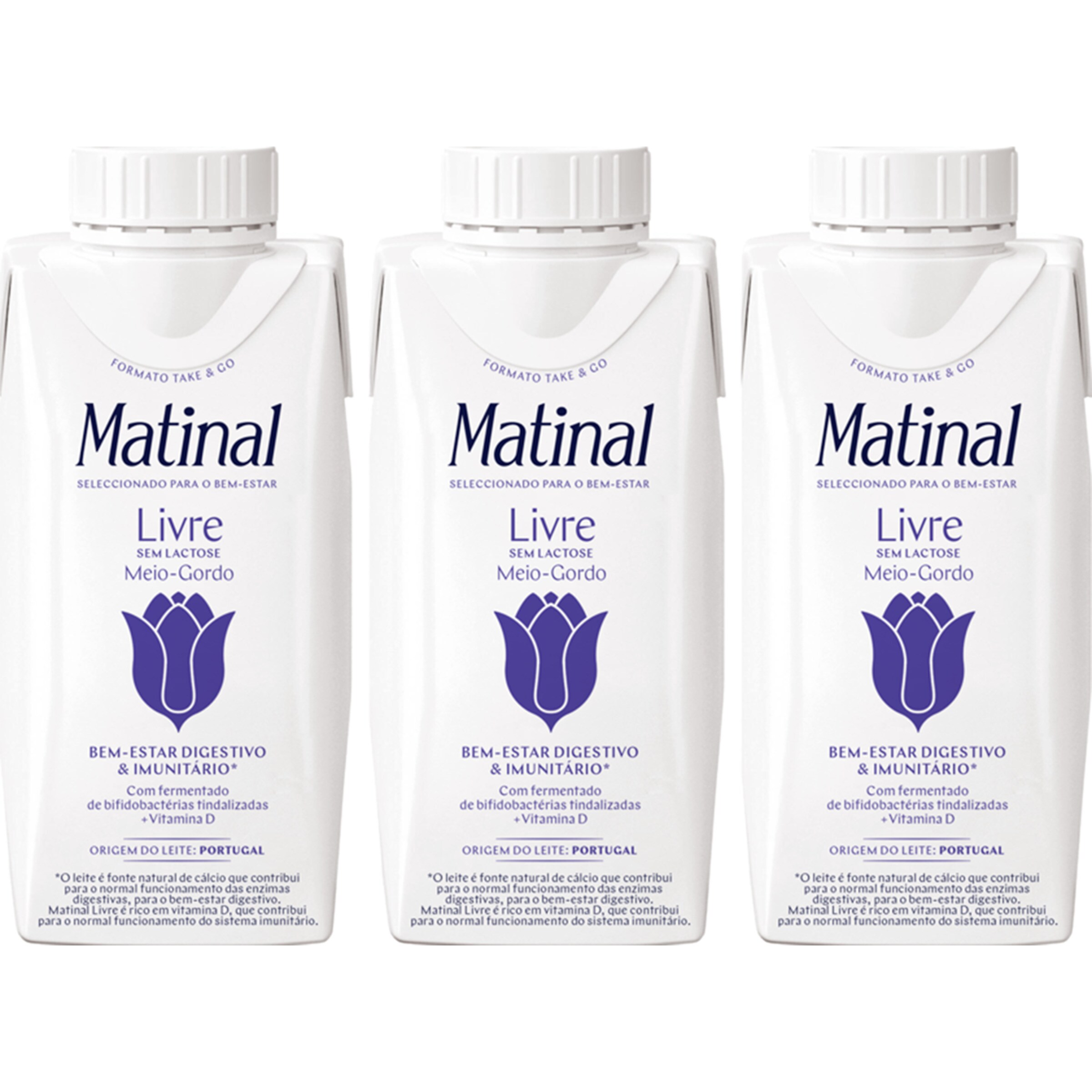 Leite UHT Meio Gordo sem Lactose Livre Pack 3 unidades embalagem 200 ml ...