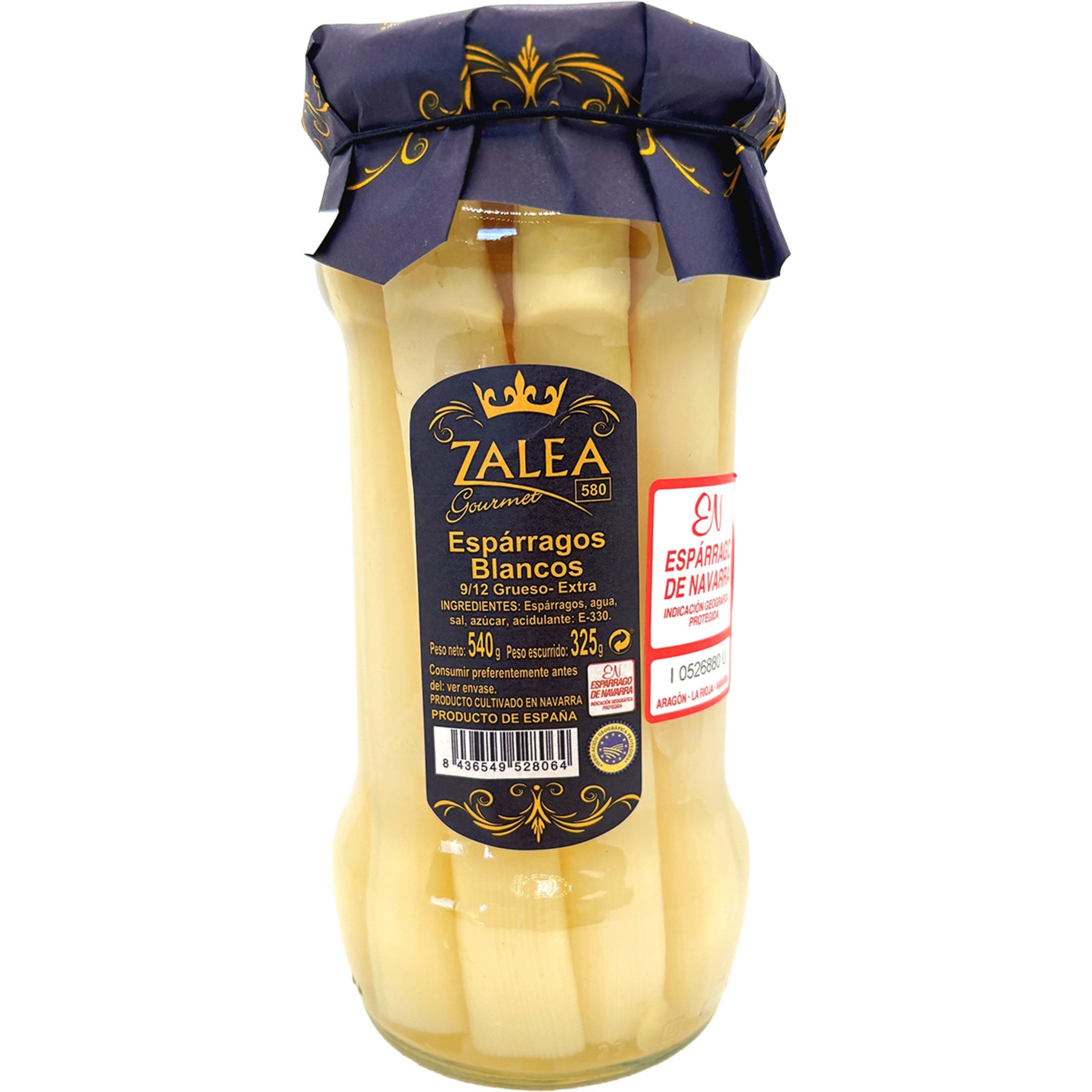 Gourmet espárragos blancos extra IGP de Navarra gruesos 9-12 piezas frasco 325 g neto escurrido ...