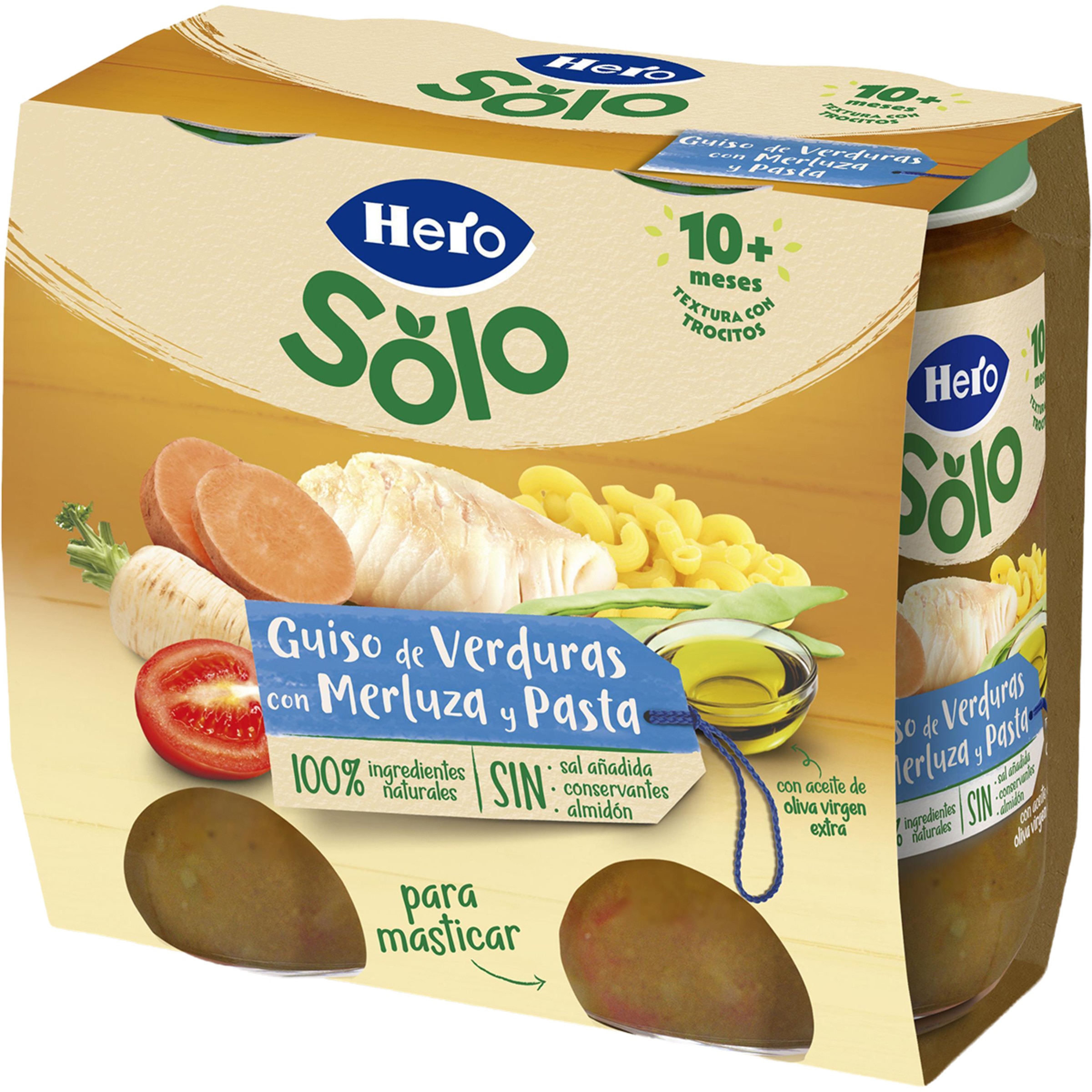 tarritos de guiso de verduras con merluza y pasta para masticar desde ...