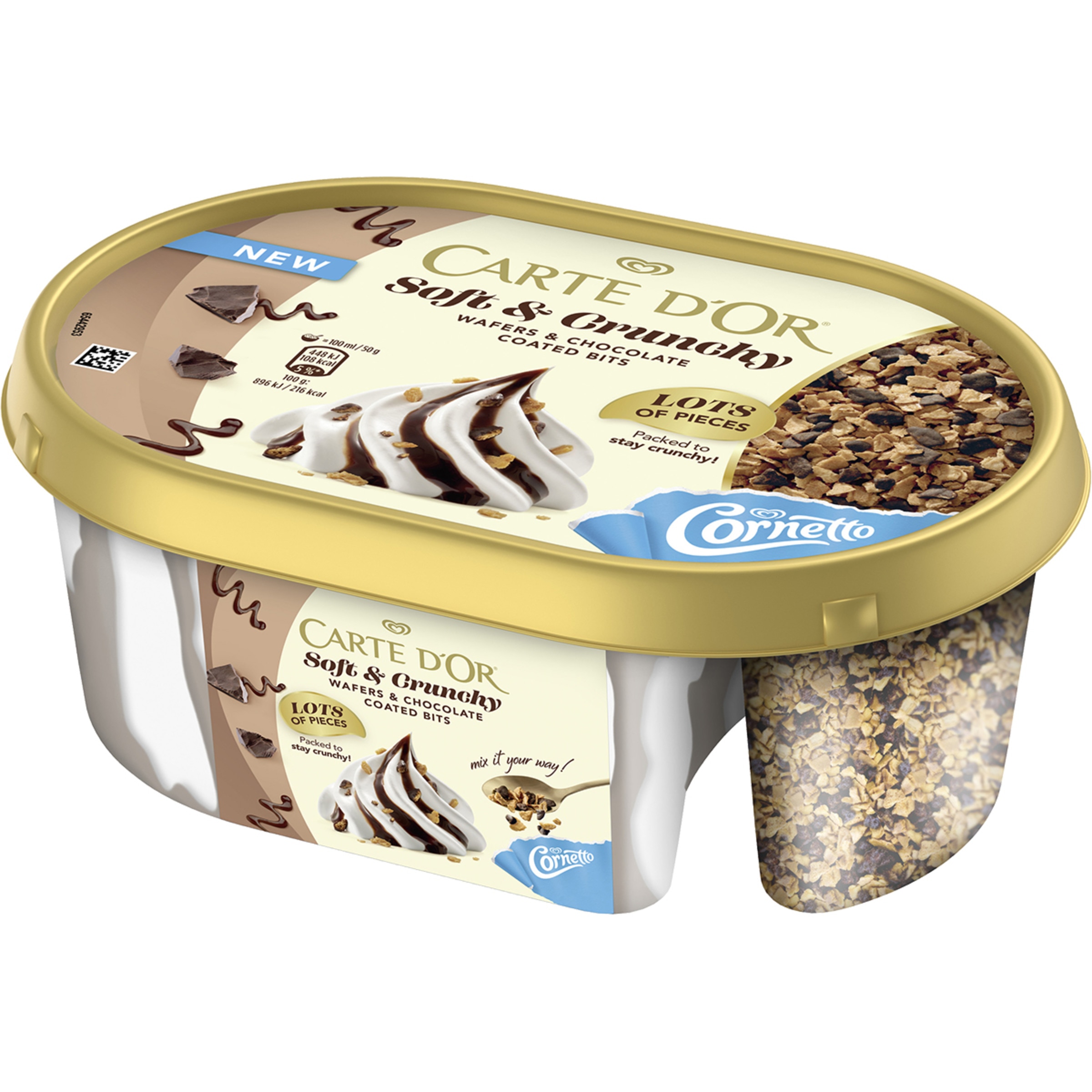 helado Soft & Crunchy Cornetto de vainilla con salsa sabor chocolate y ...