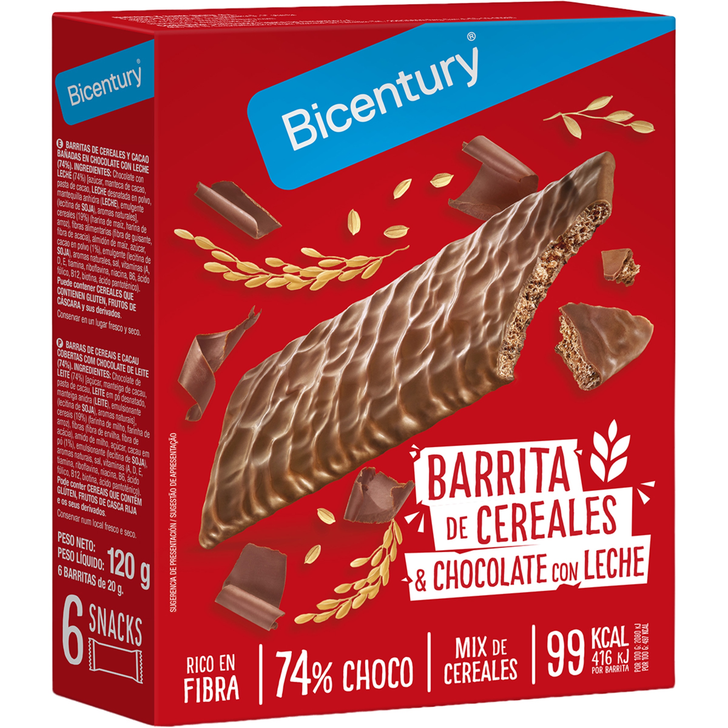 barritas de cereales y chocolate con leche 74% choco 6 unidades estuche ...